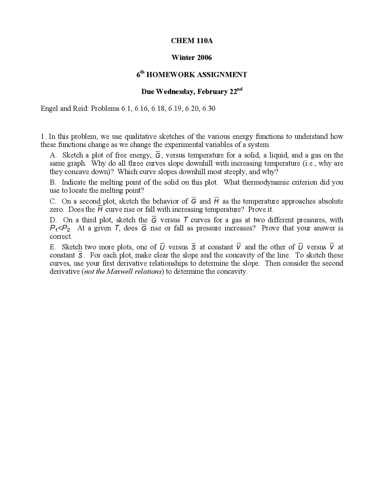 Assignment 6 Questions Physical Chemistry Laboratory Fall 2006