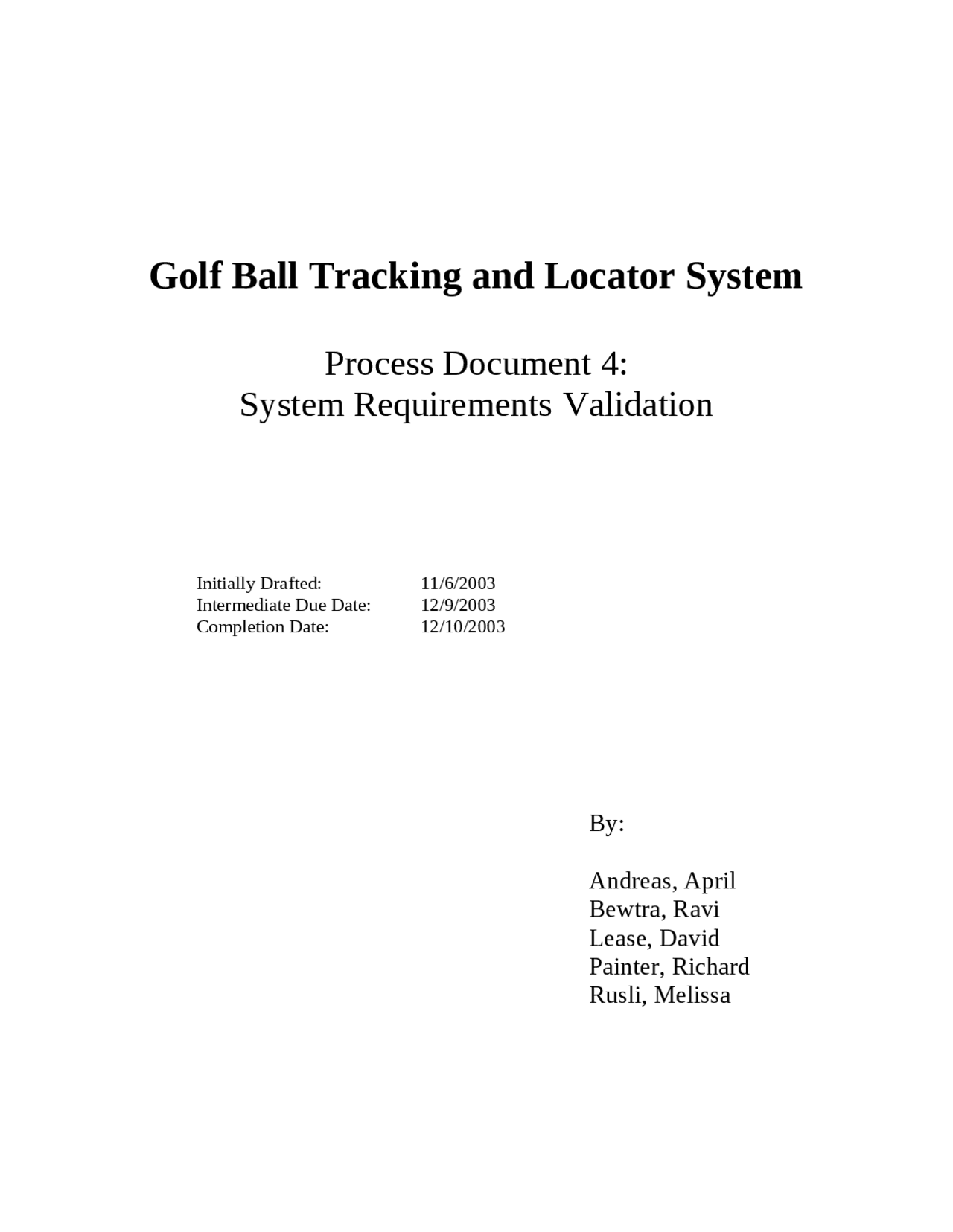 System Requirement Validation Golf Ball Tracking And Locator System