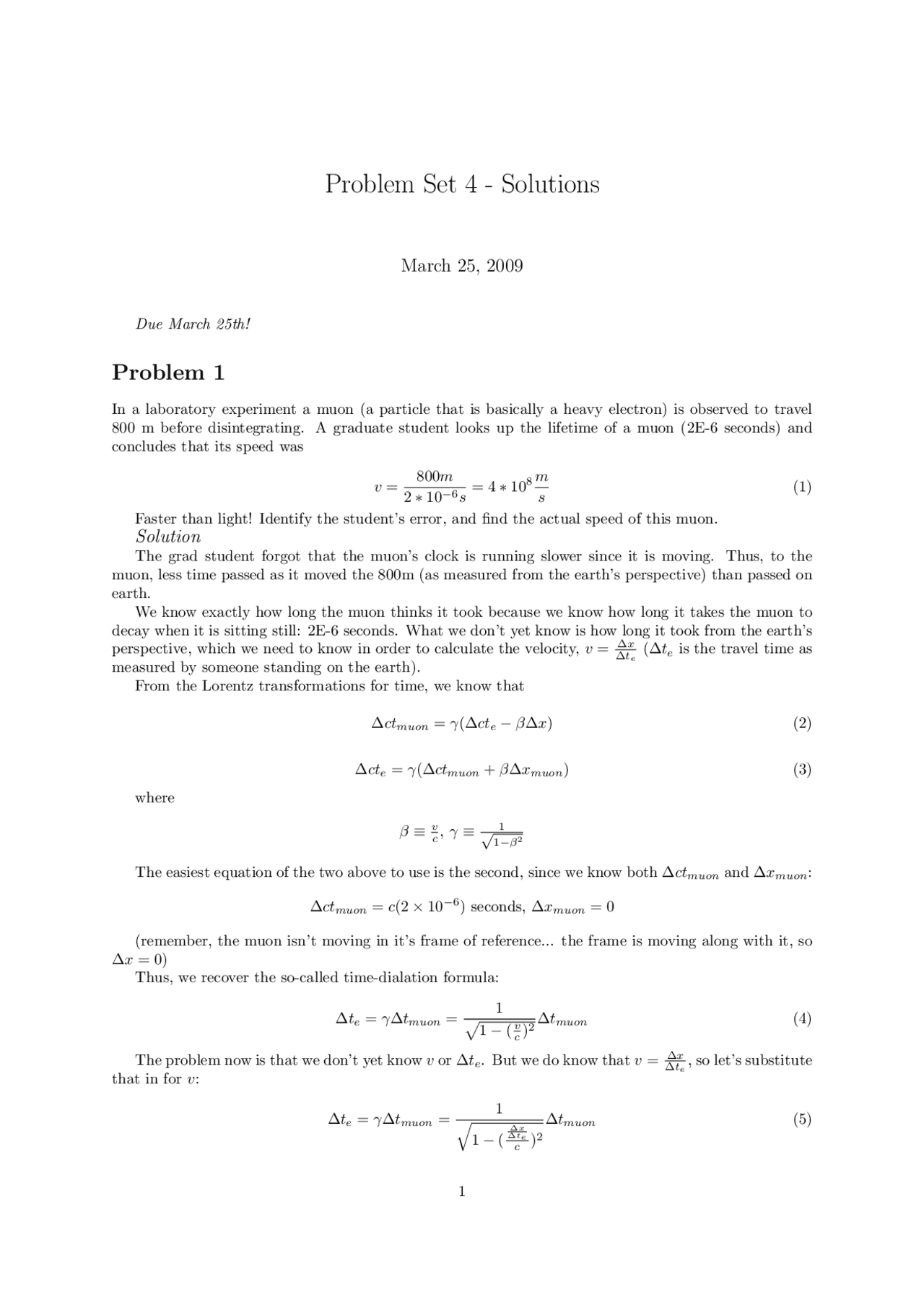 Problem Set #4 with Solutions - Elements of Physics | PHYS 222 - Docsity
