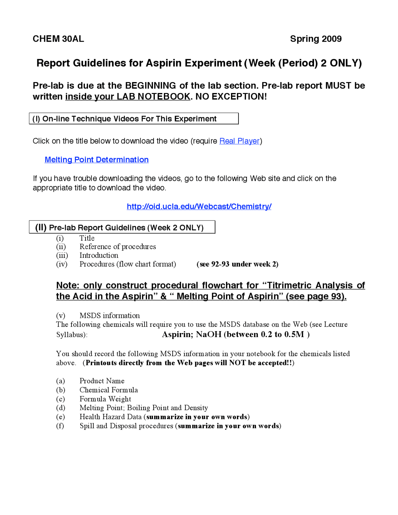 Experiment 2 for Aspirin - General Chemistry Laboratory II | CHEM 30AL ...