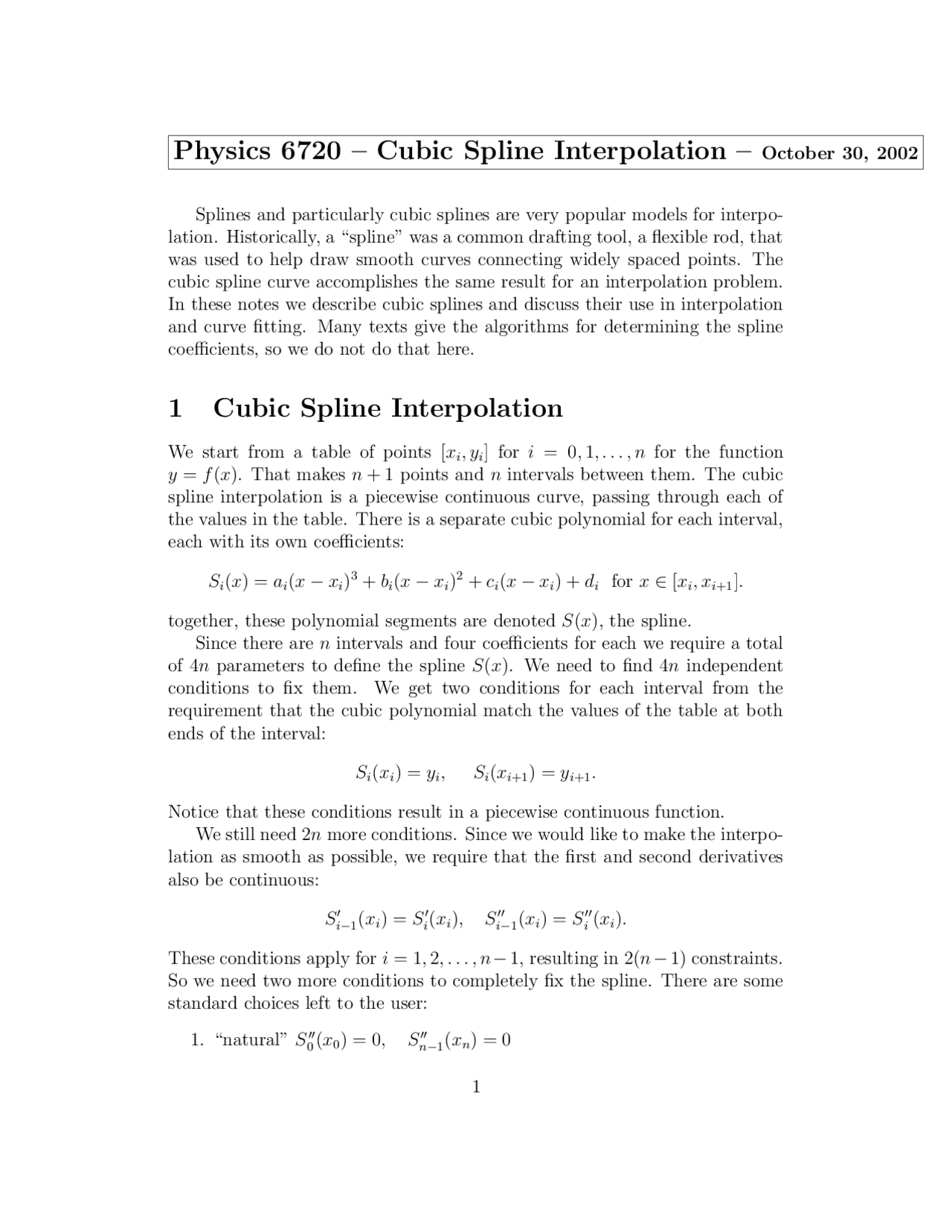 Cubic Spline Interpolation Lecture Notes Phys 6720 Docsity