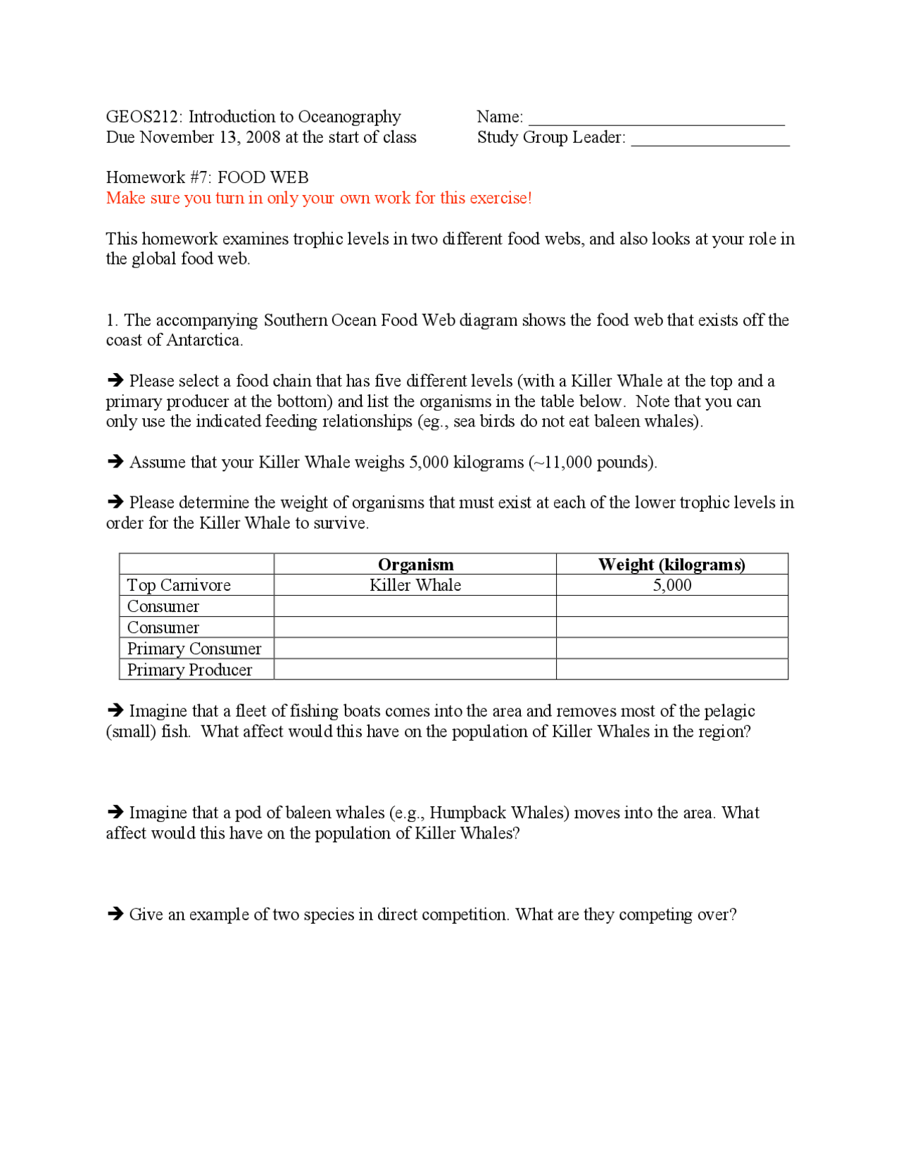 Homework Food Web Introduction To Oceanography Geos 212 Docsity
