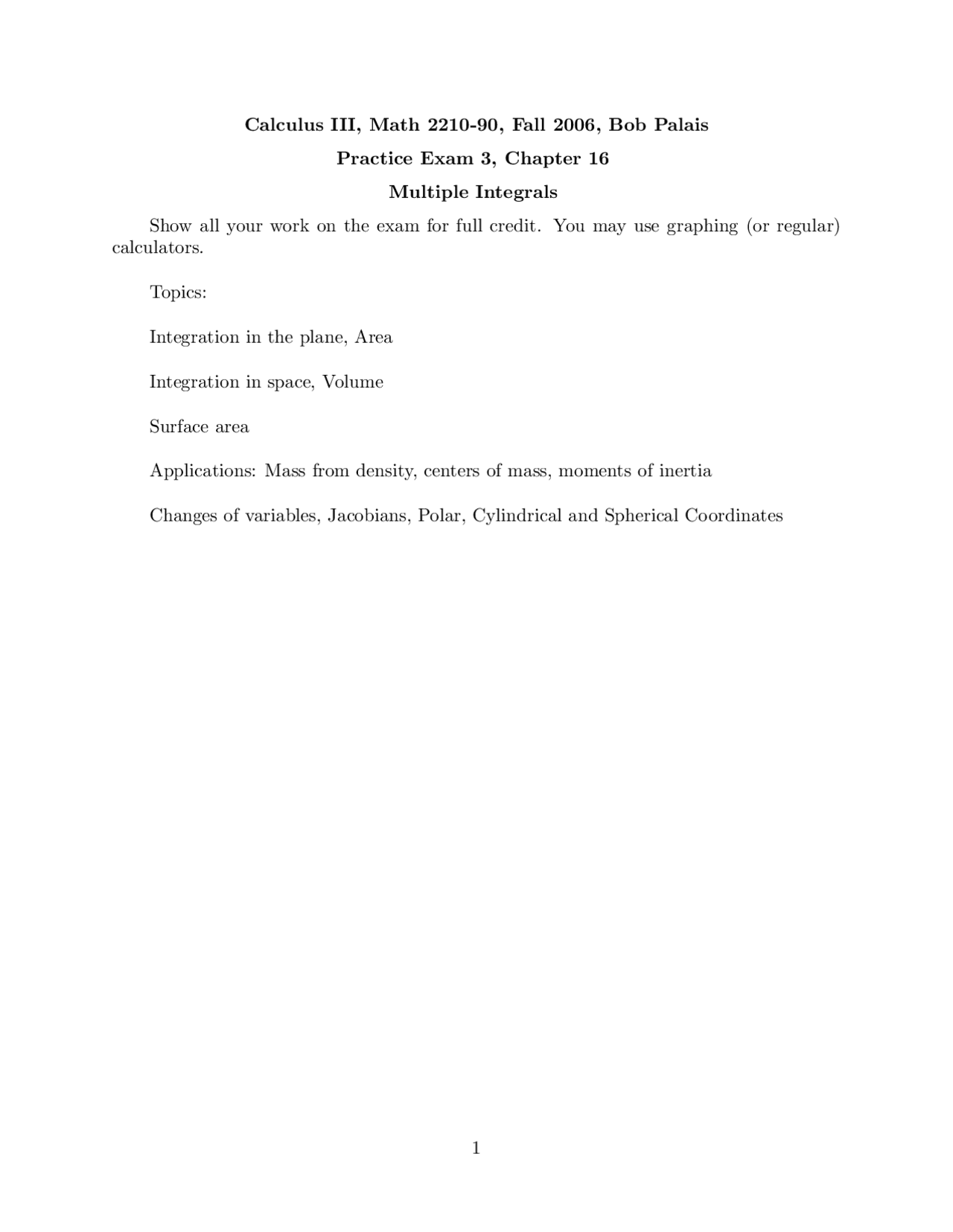 5 Questions In Final Exam Calculus Iii Math 2210 Docsity