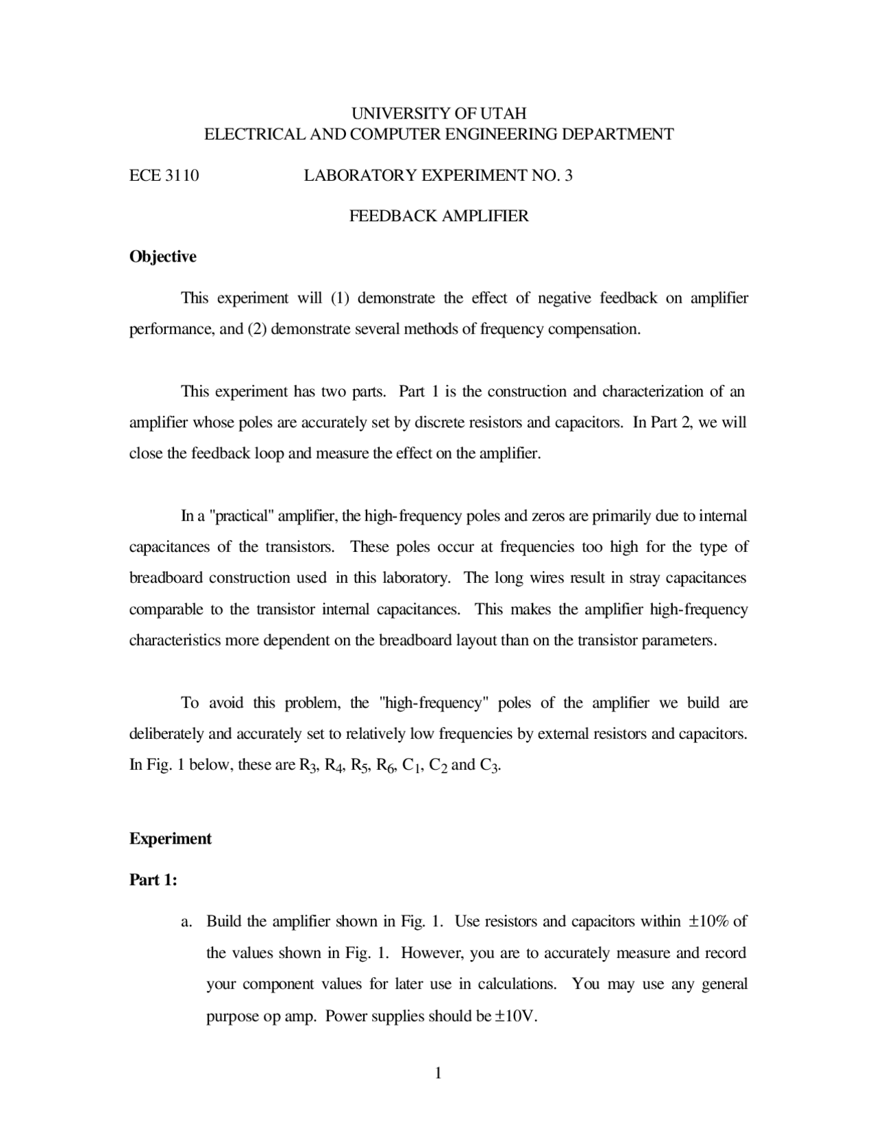 Feedback Amplifier Experiment 3 Engineer Electronics Ii Ece 3110
