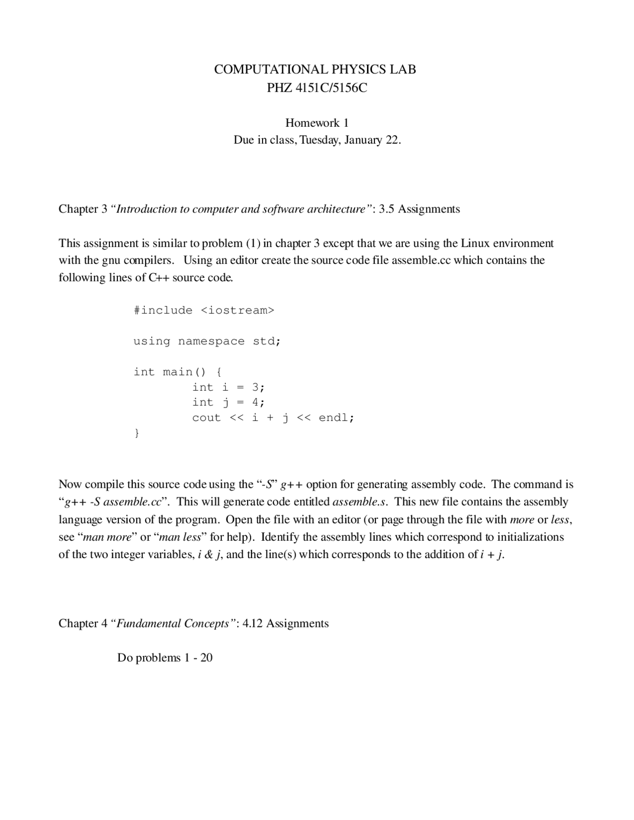 Problem On Computational Physics Laboratory Assignment 1 Phz 4151c