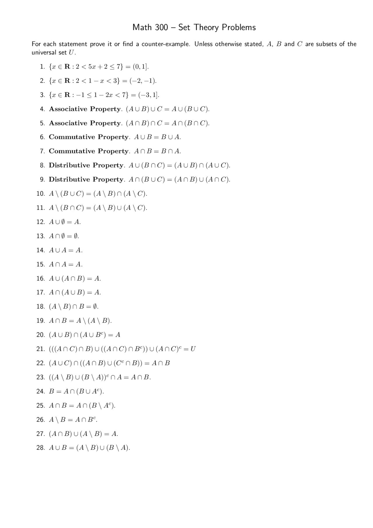 Set Theory Problems On Introduction To Abstract Mathematics Math 300 Docsity