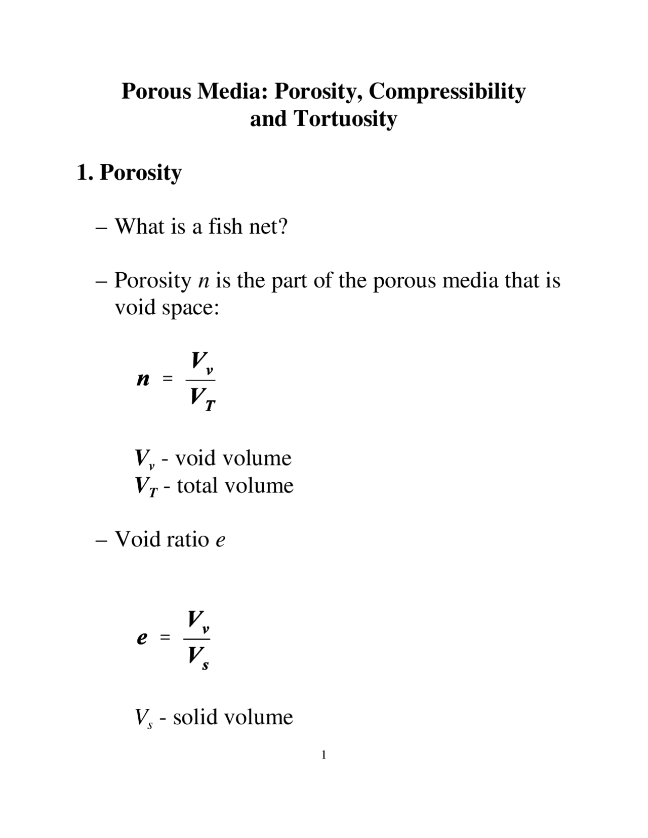 Porosity Compressibility And Tortuosity Lecture Notes Bsyse 595
