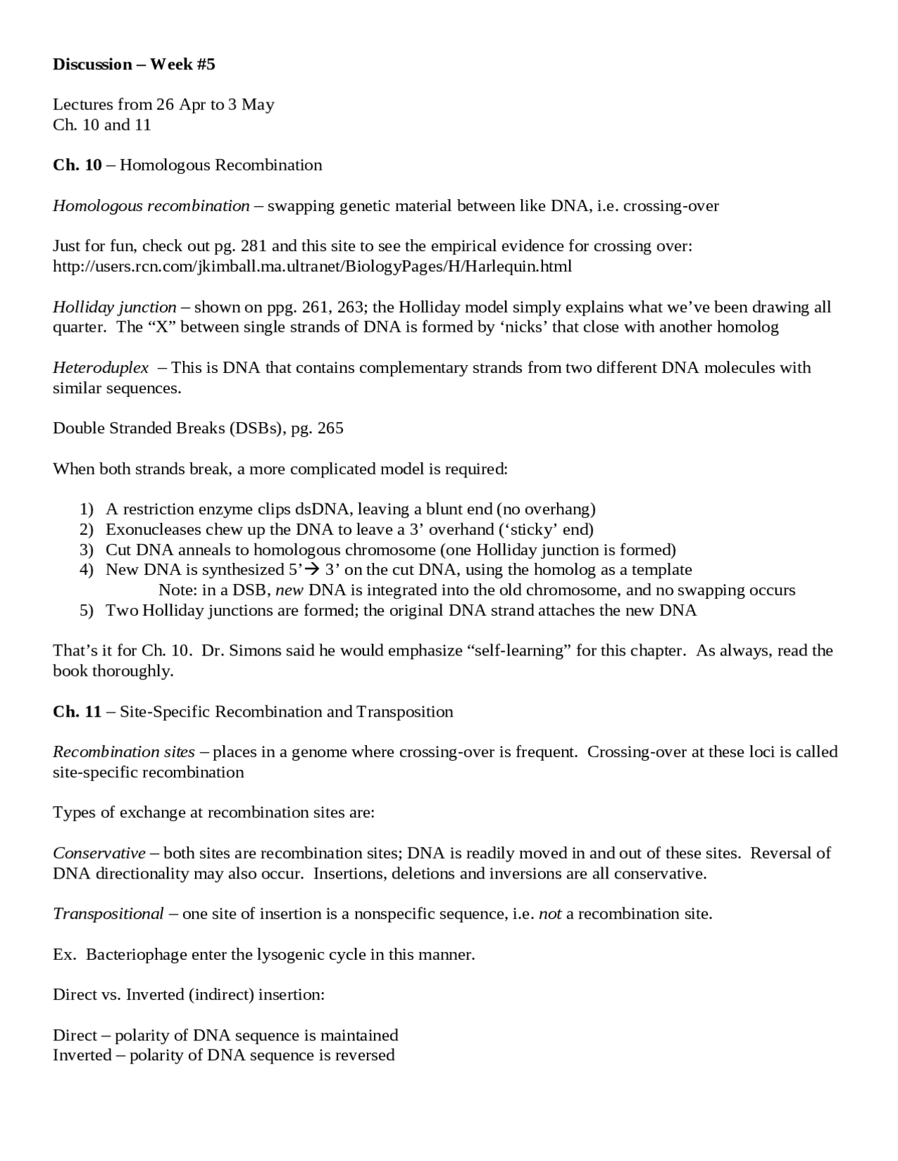Notes On Homologous Recombination Atomic And Molecular Structure