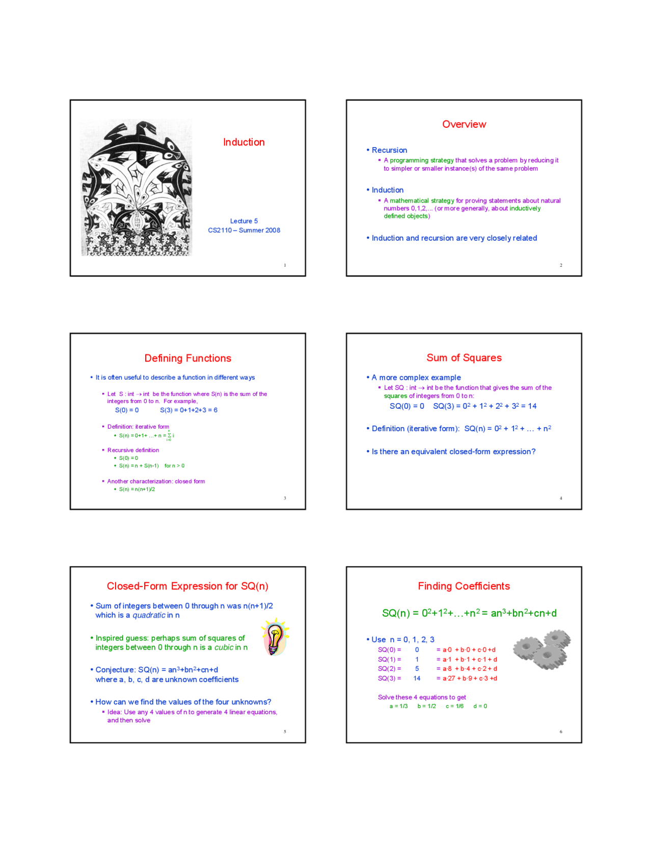 Slides on Induction - Object-Oriented Programming and Data Structures | CS 2110 - Docsity