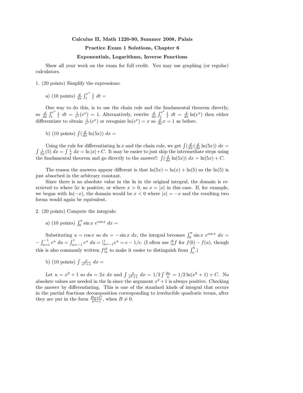 5 Solved Problems On Inverse Functions Exam 1 Math 1220 Docsity