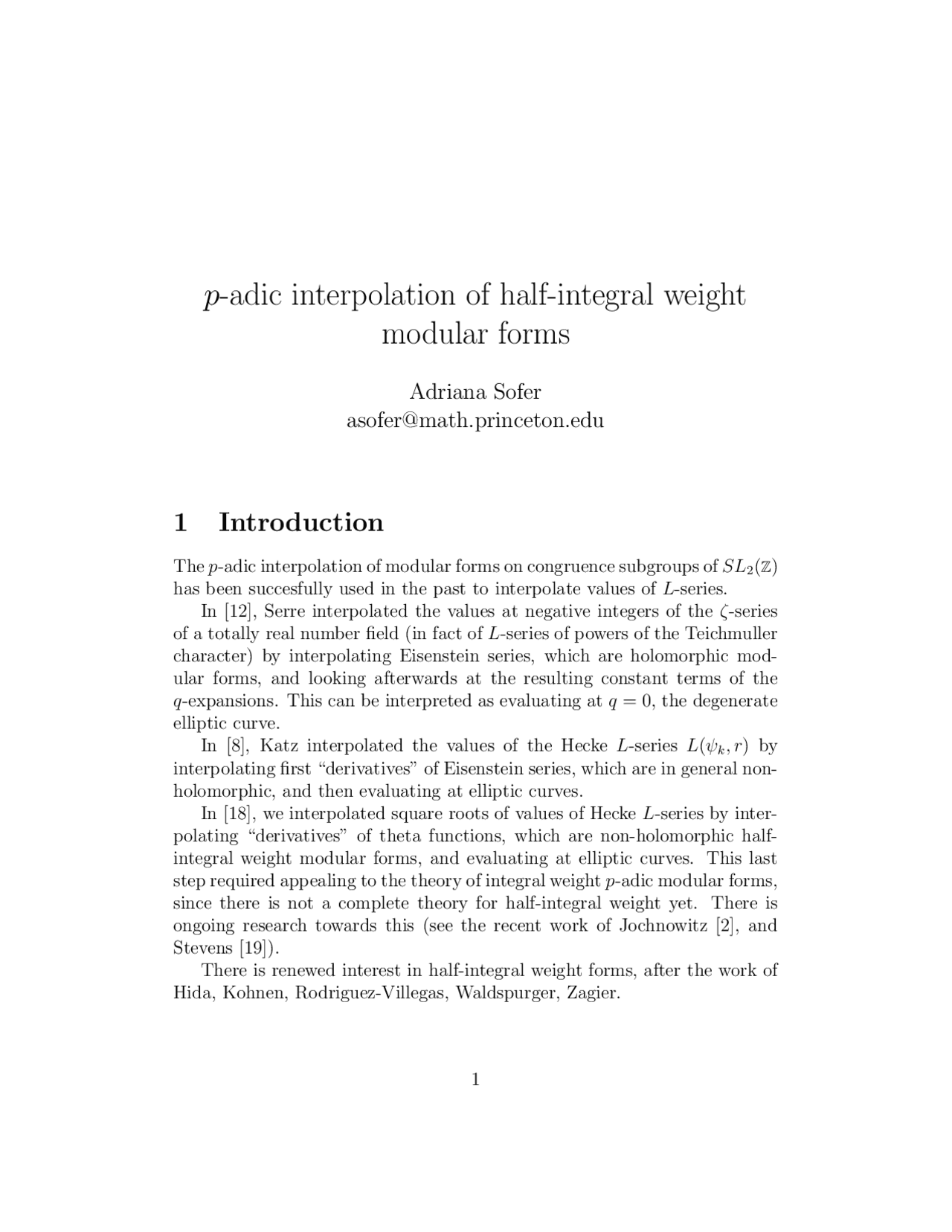 P Adic Interpolation Of Half Integral Weight Modular Forms N 1 Docsity