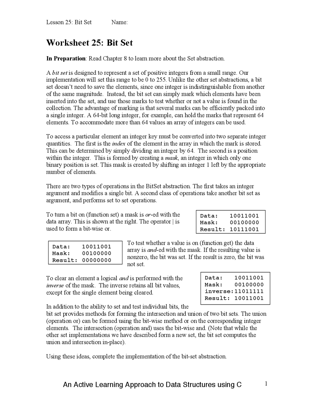 Set Abstraction In Introduction To Data Structures Worksheet Cs 261 Docsity