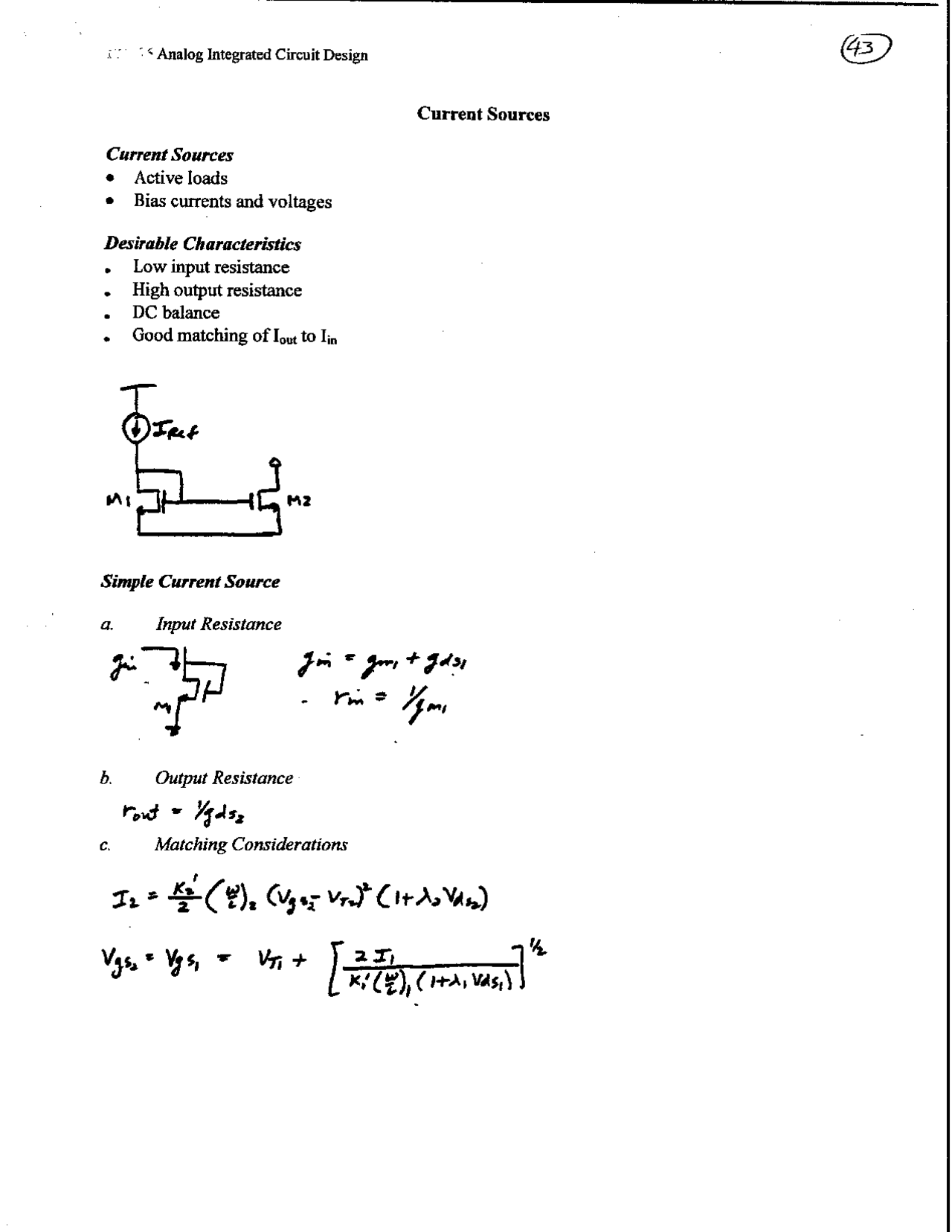 Current Sources Analog Integrated Circuit Design Handout Ece 422