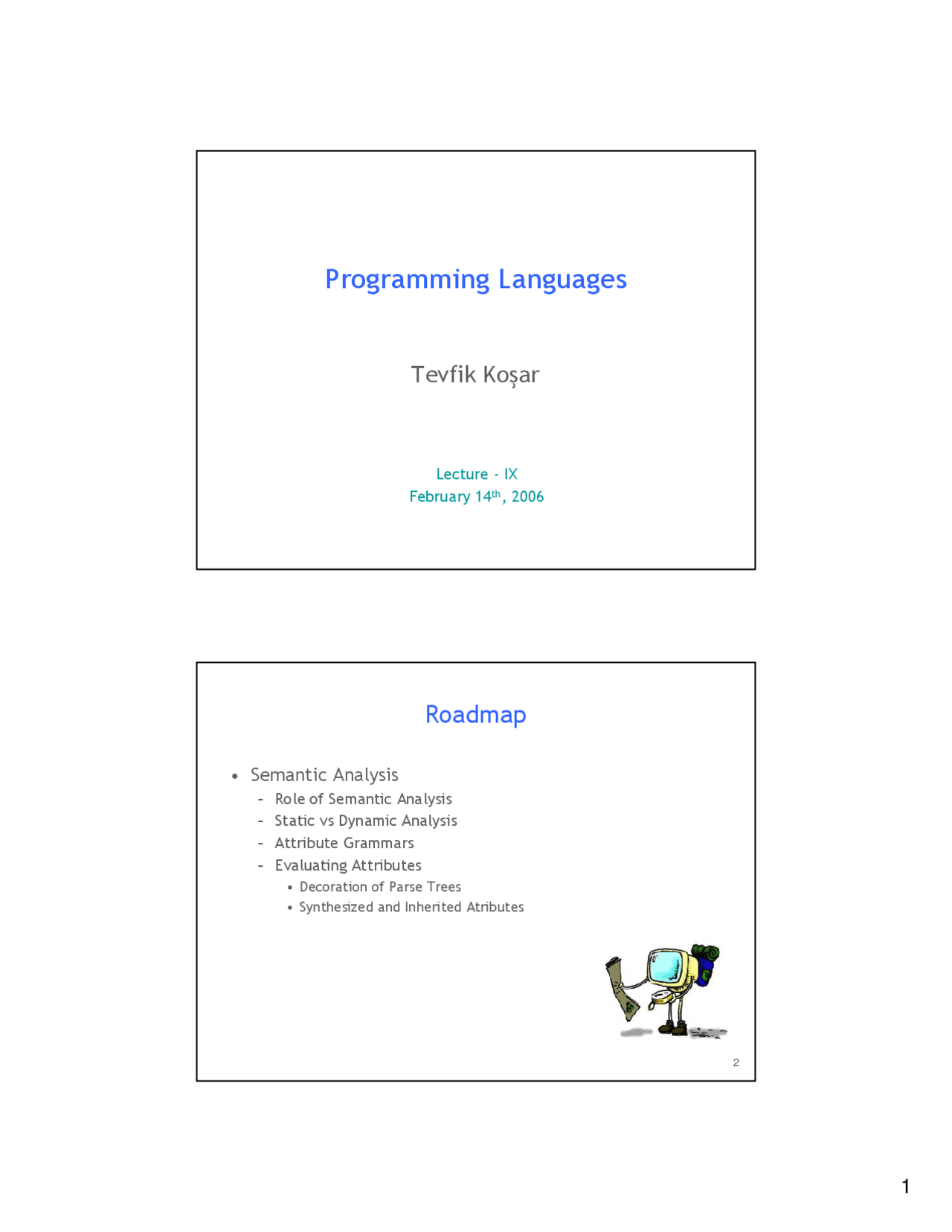 Semantic Analysis Programming Language Lecture Slides Csc 4101 Docsity