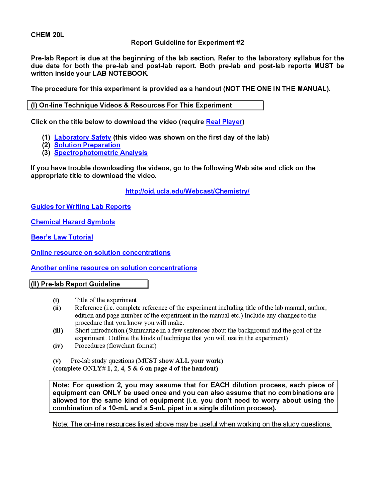 Report Guideline For Experiment General Chemistry Laboratory Chem