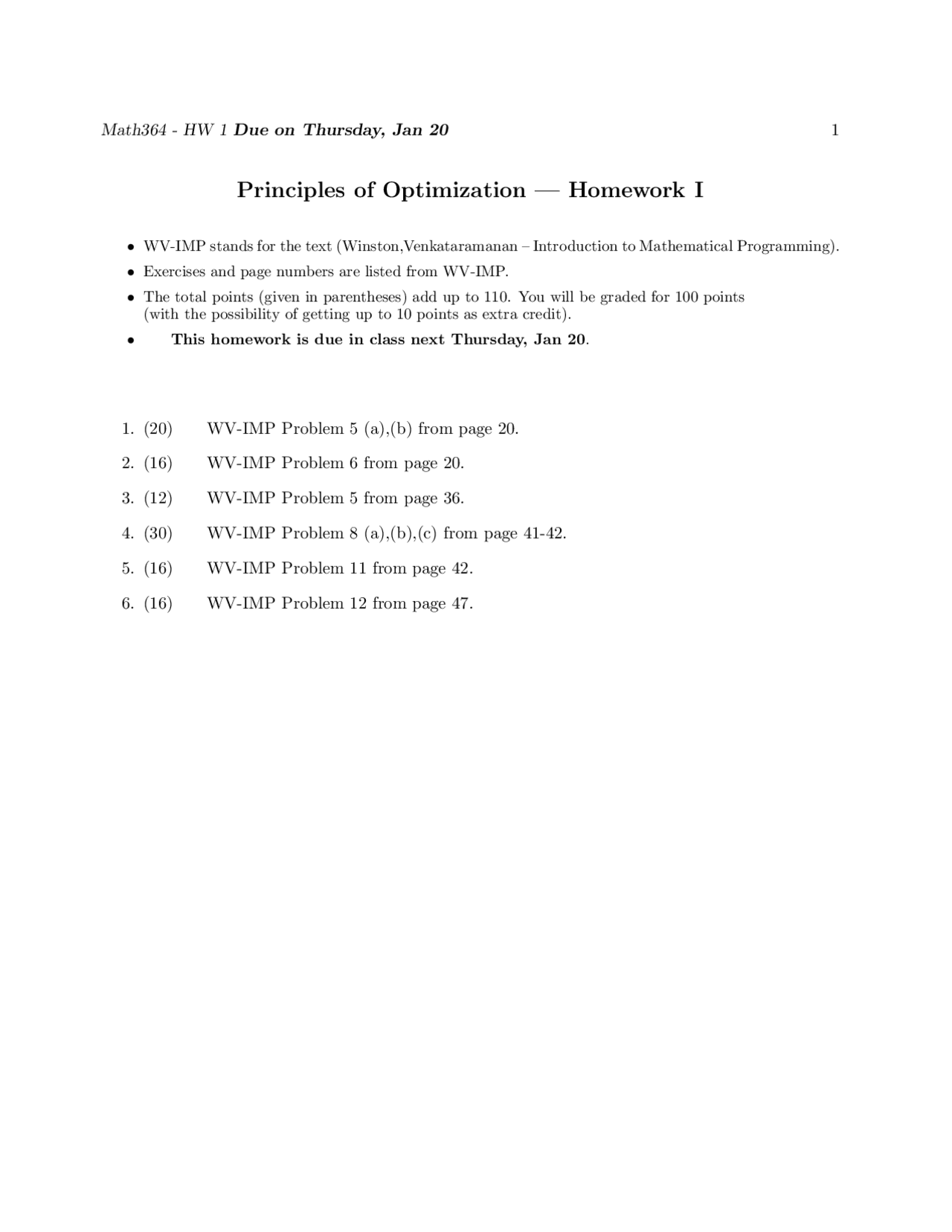 Homework 1 Questions Principles Of Optimization Math 364 Docsity