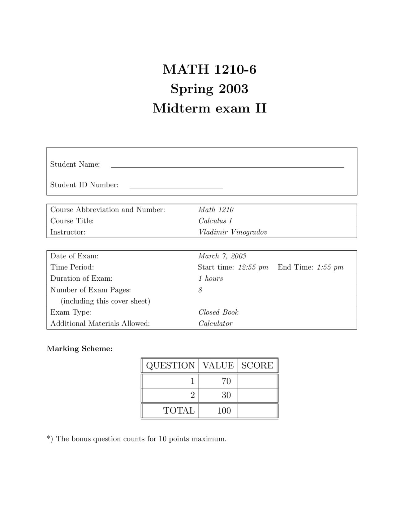 Midterm Exam 3 Review - Calculus I | MATH 1210 - Docsity