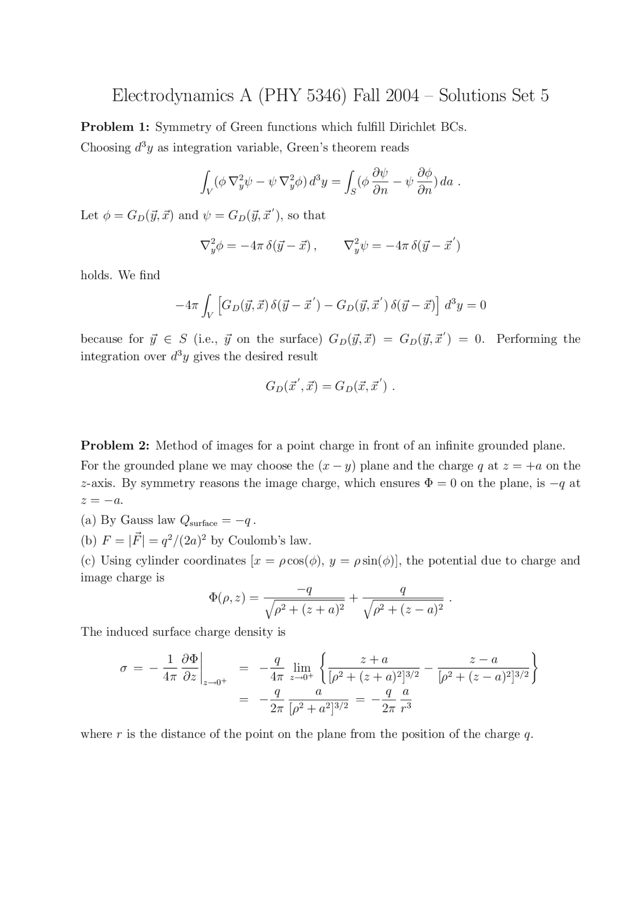 2 Solved Problems For Assignment Electrodynamics A Phy 5346 Docsity
