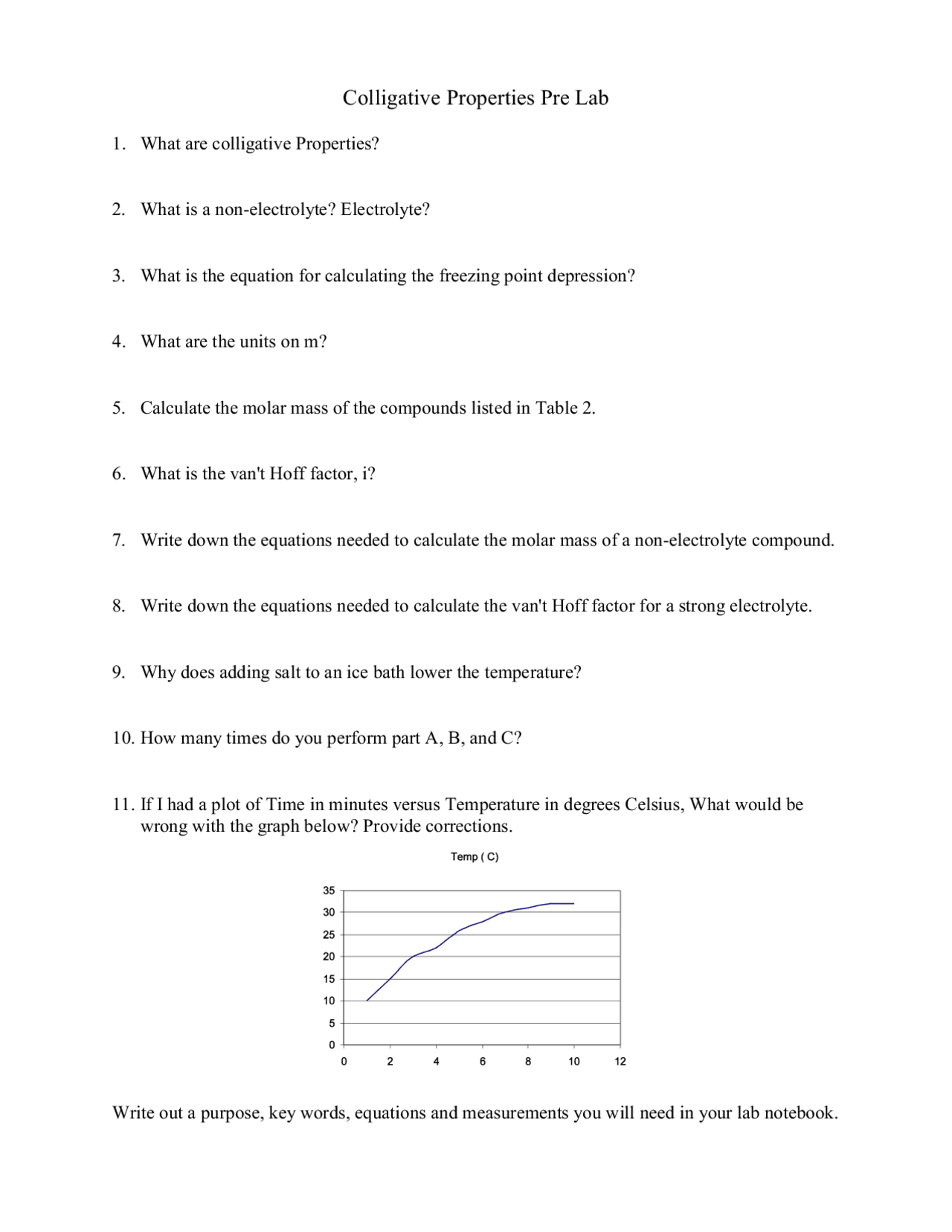 Colligative Properties Pre Lab - General Chemistry | CH 221 - Docsity