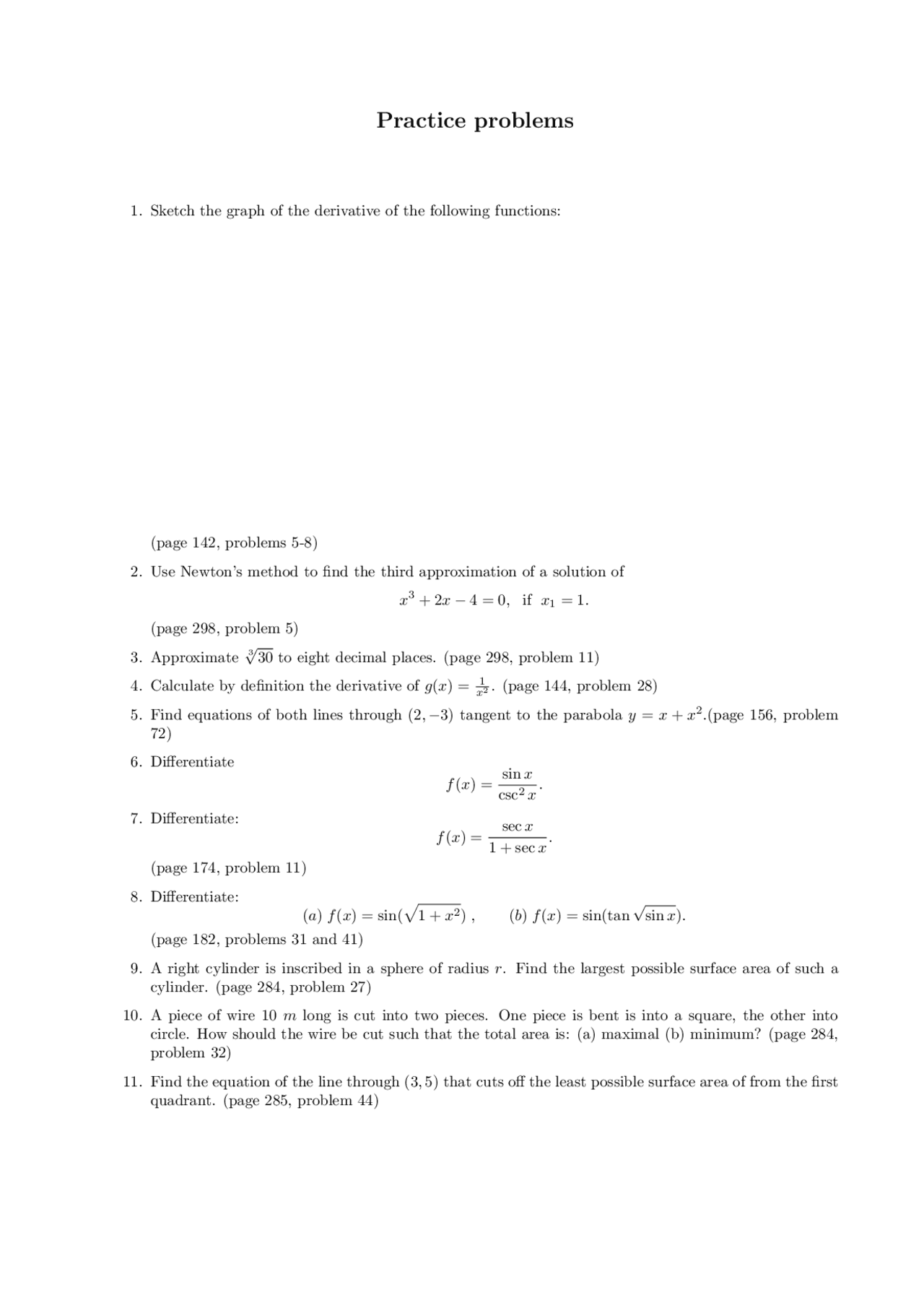 Differential and Integral Calculus - Practice Problems | M 408C - Docsity