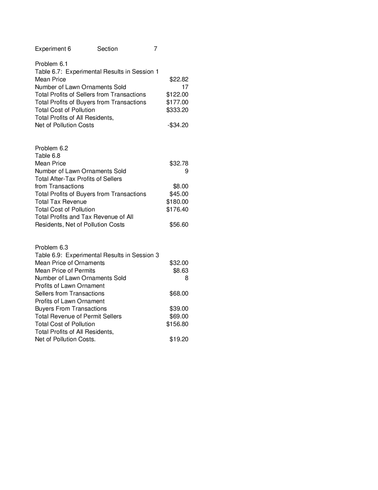 Experiment 6 Problems For Principles Microeconomics Econ 1 Docsity