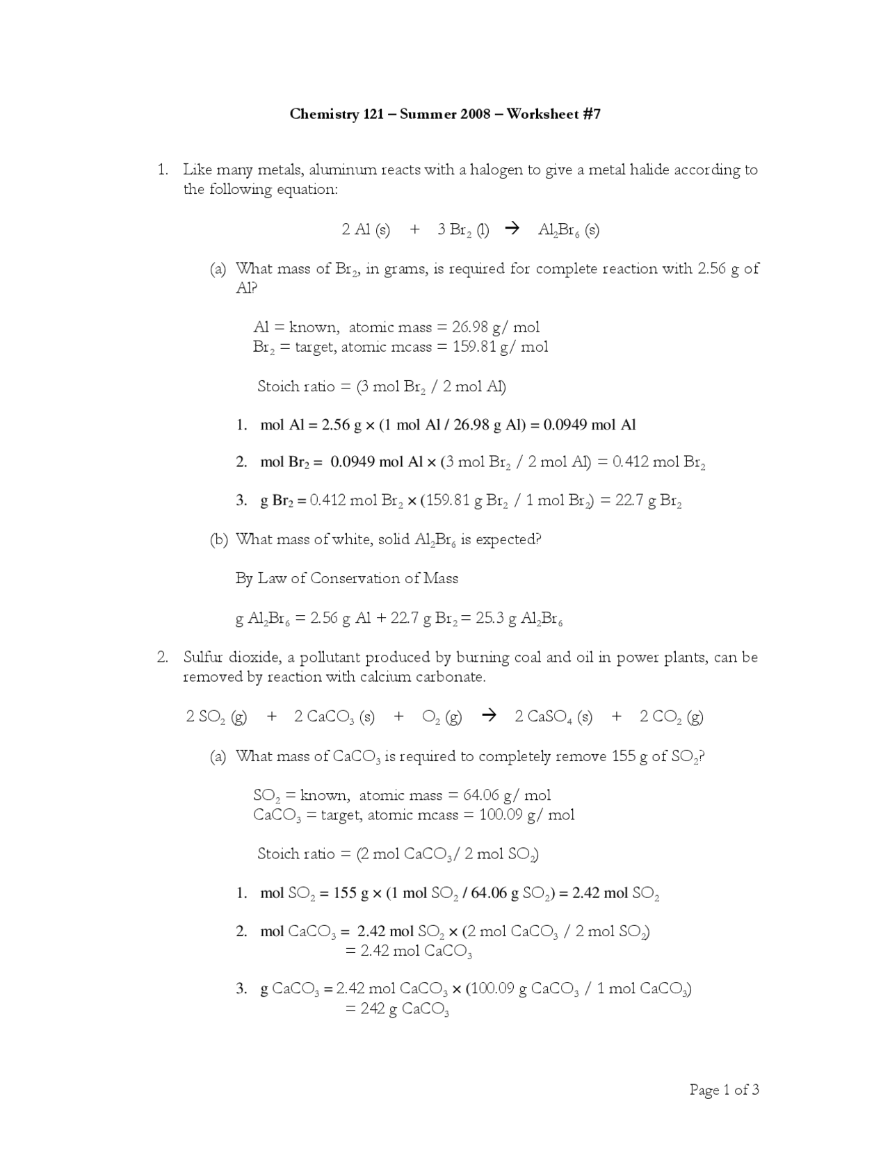 5 Questions On General Chemistry Worksheet 7 Ch 121 Docsity
