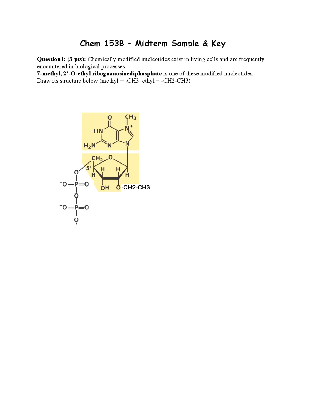 Midterm Exam With Answer Biochemistry Chem 153b Docsity
