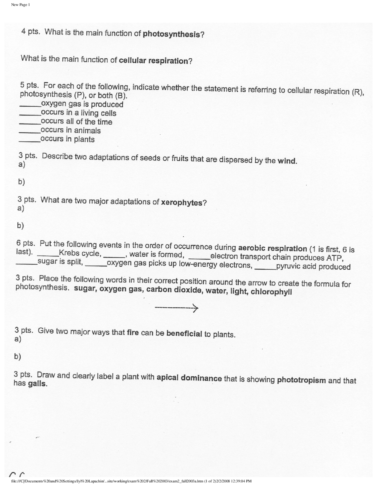 Test Ii Questions For General Botany Bot 1114 Docsity