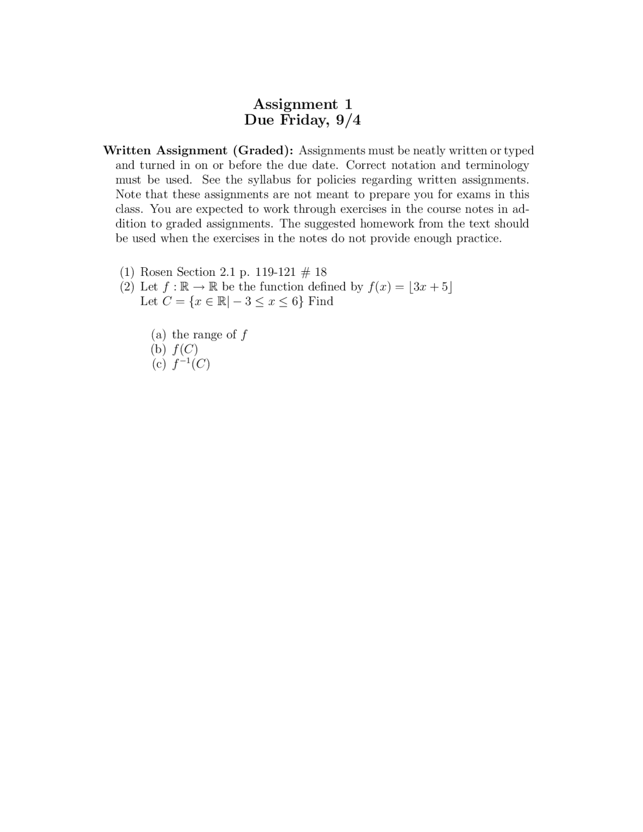 Assignment 1 On Discrete Mathematics I Mad 2104 Docsity