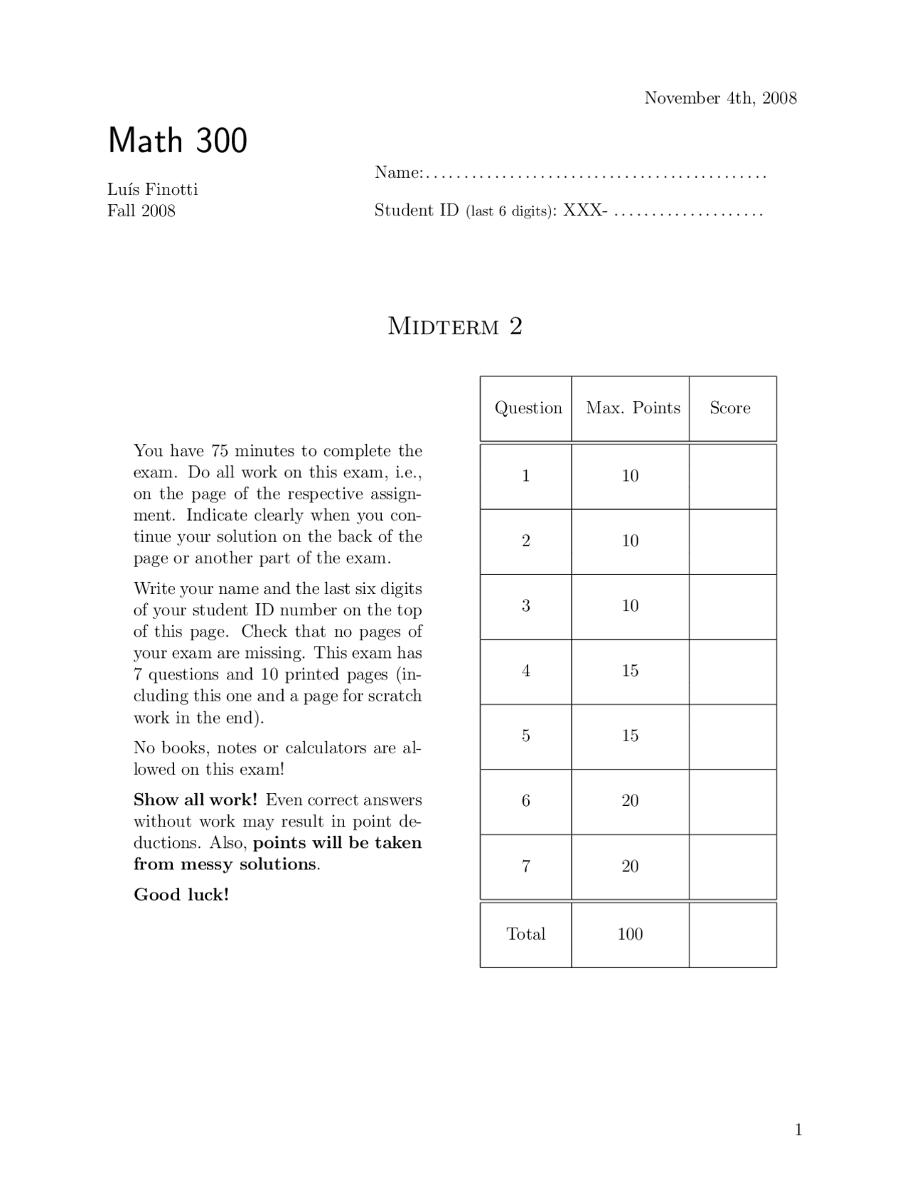 7 Questions Of Abstract Mathematics Midterm 2 Fall 2006 Math 300 Docsity
