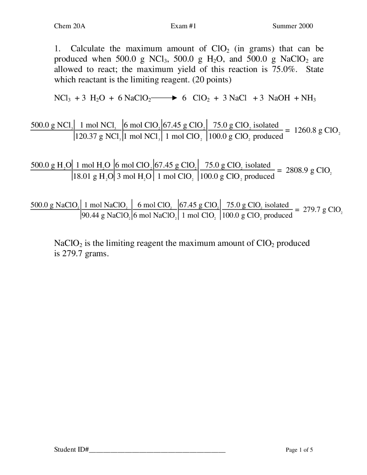 Chemical Structure Exam Questions 2010 Chem 20a Docsity
