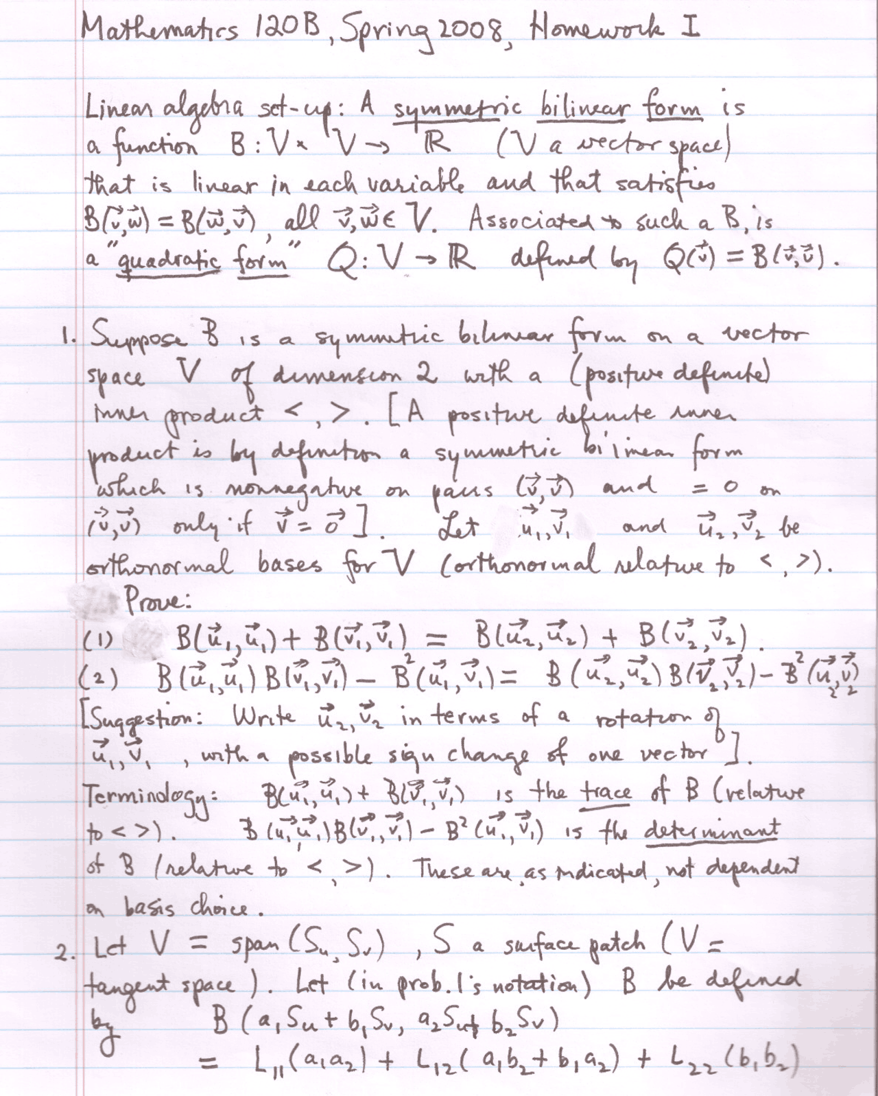 Assignment 1 Solution Differential Geometry Spring 2008 Math 120a