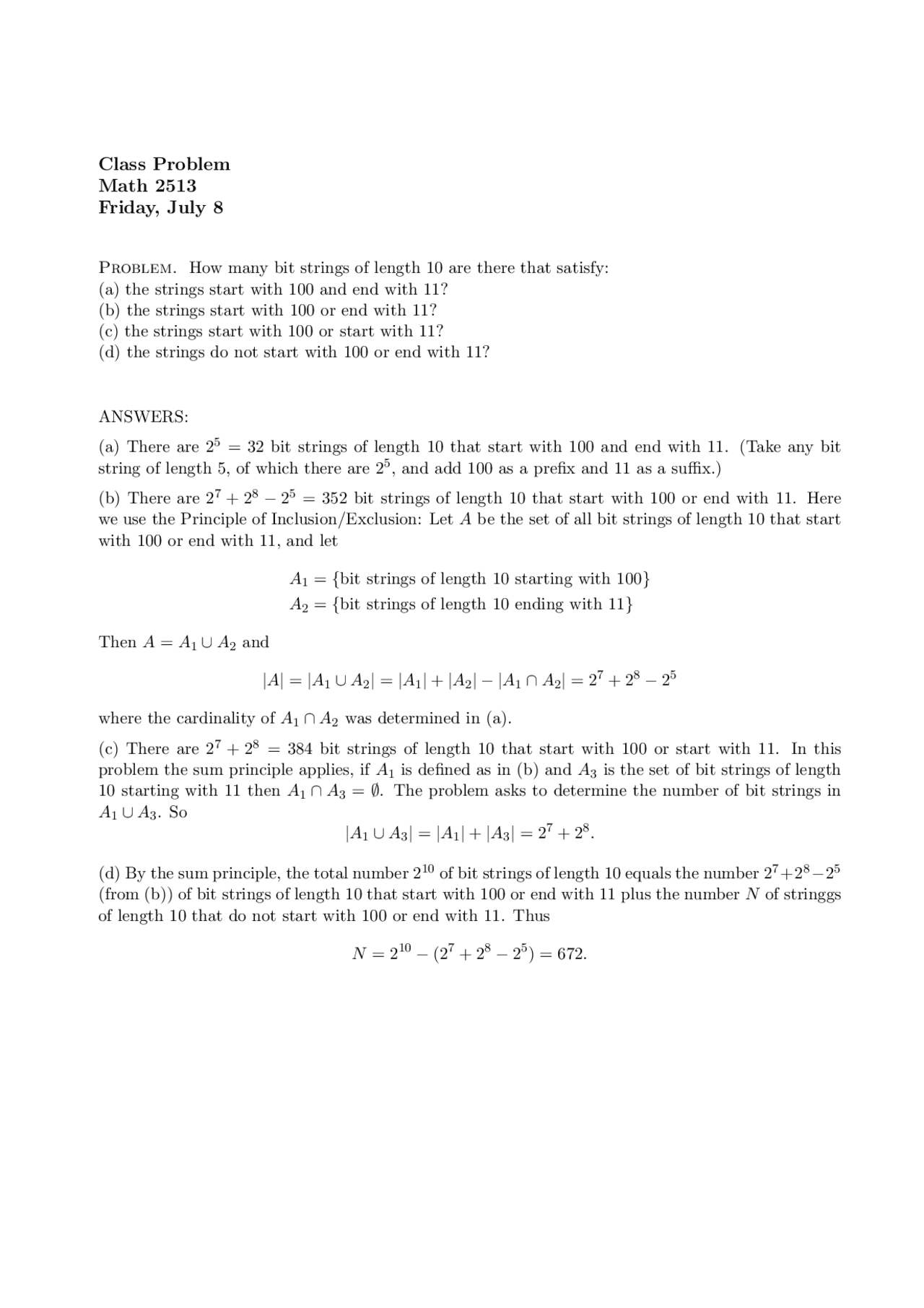 Problems With Solutions Discrete Mathematical Structures Math 2513 Docsity