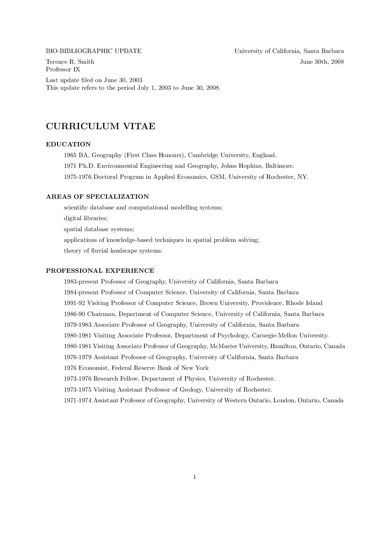 Curriculum Vitae in History of Life | GEOL 30 - Docsity