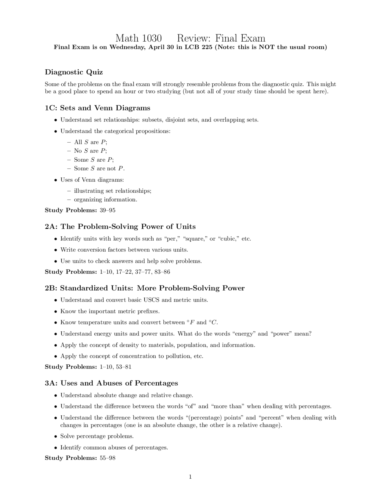 Review Final Exam For Introduction To Quantitative Reasoning Math