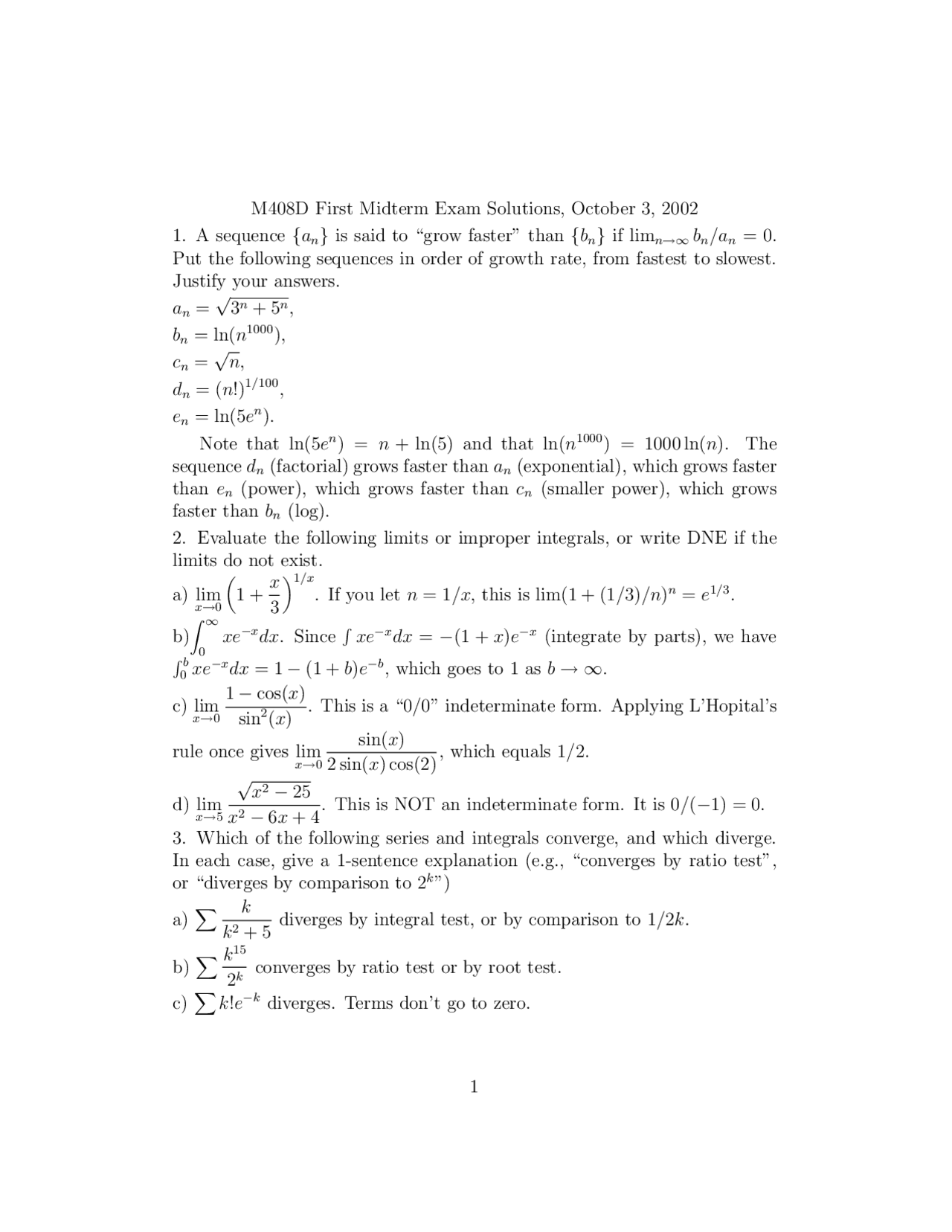 Midterm Exam 1 Solutions First Year Interest Group Seminar F A 1