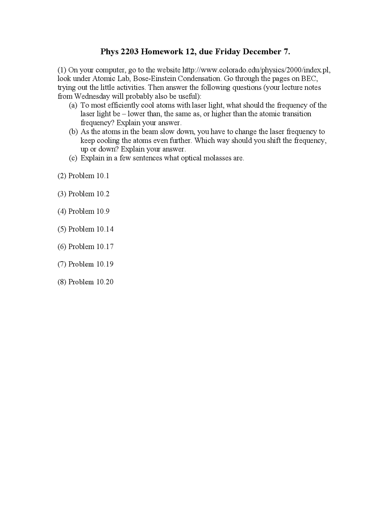 Homework 12 Questions Introduction Modern Physics Phys 2203 Docsity