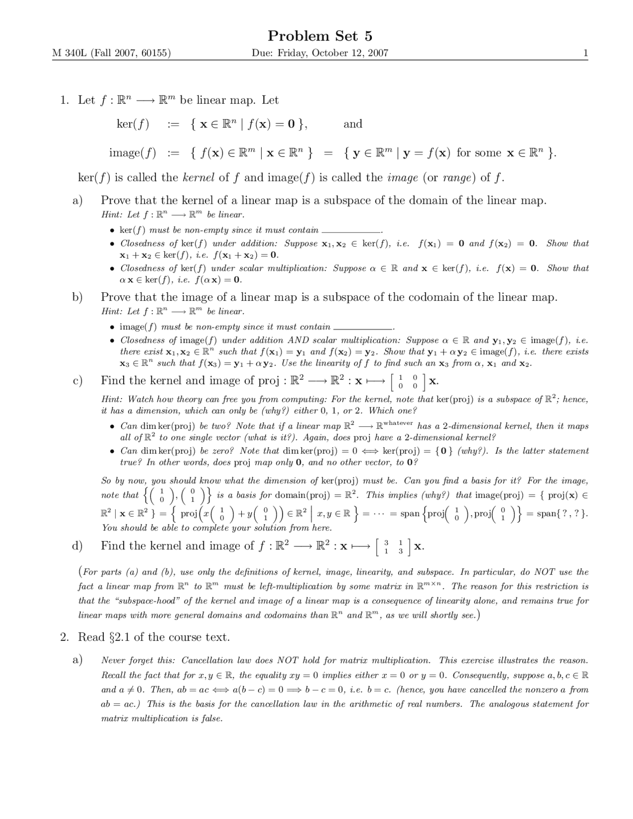 Solved Assignment 5 Matrices Calculations M 340l Docsity
