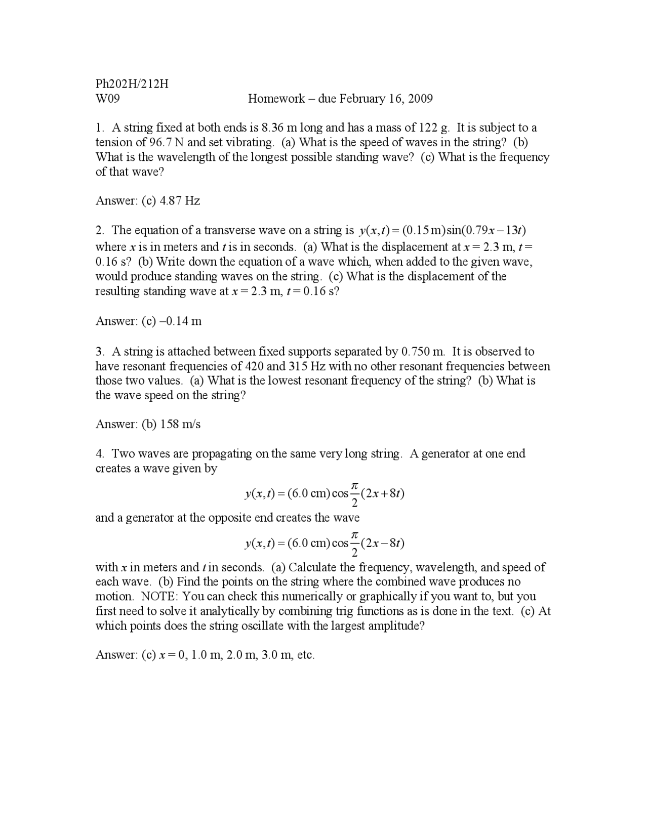 Sample Homework With Answers General Physics With Calculus Ph 212