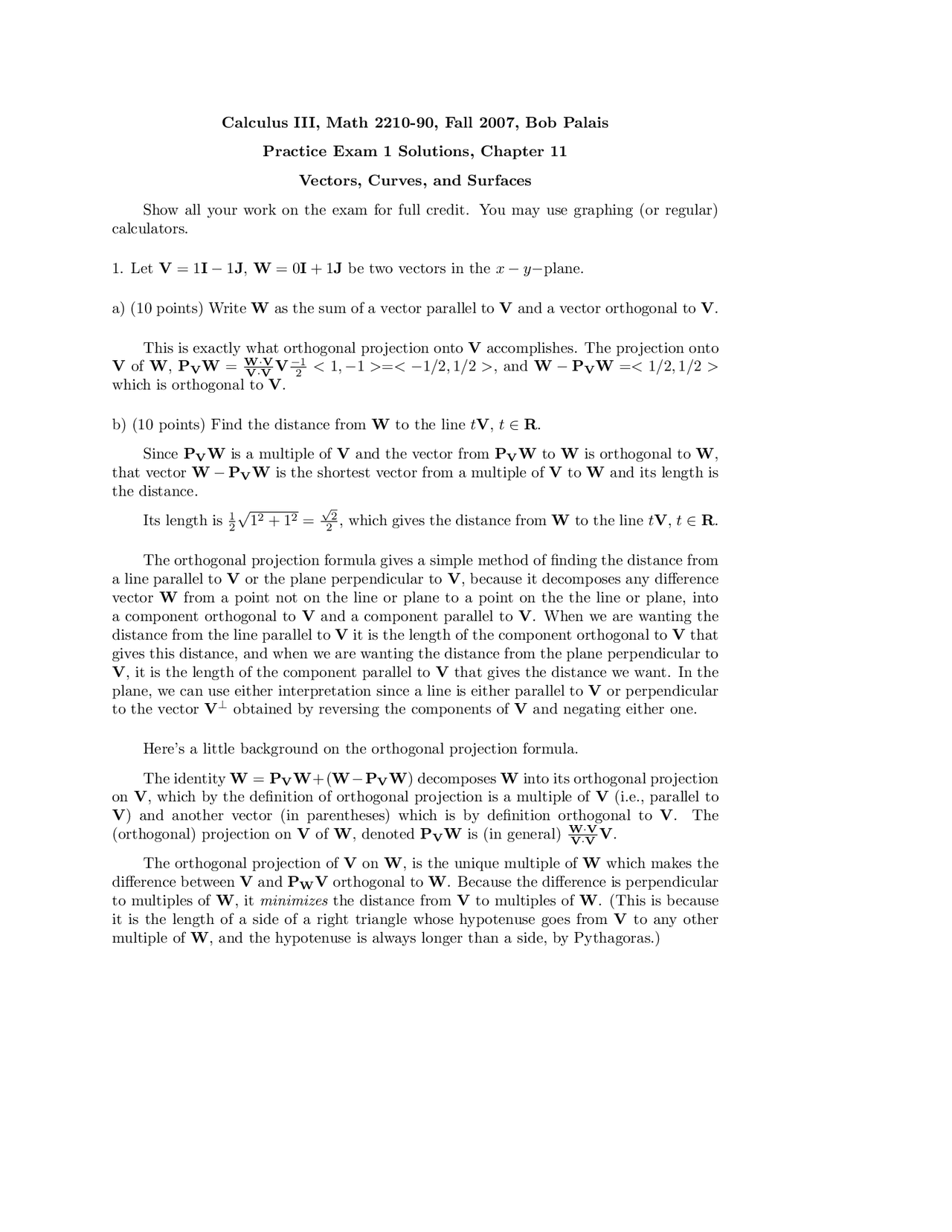 2 Solved Problems On Vectors Curves And Surfaces Exam 1 Math 2210