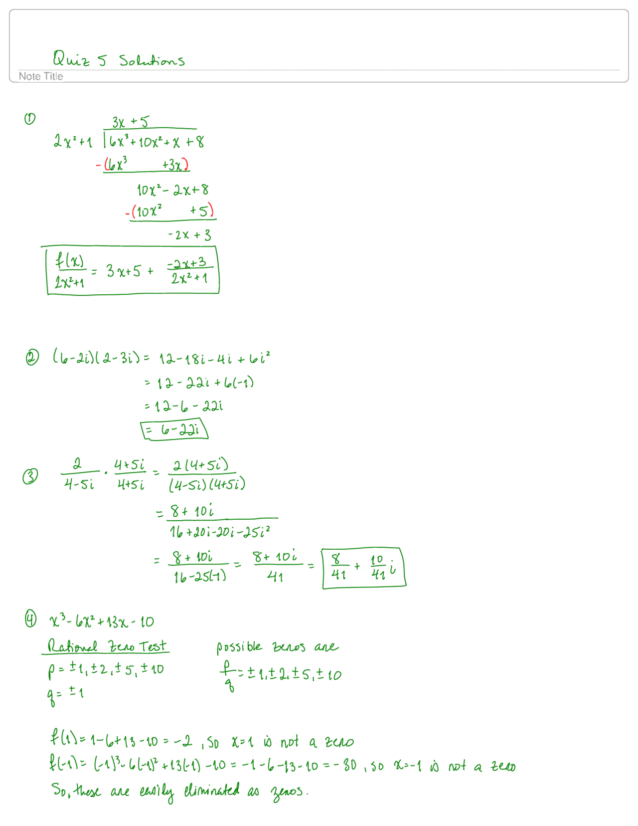 Solutions Of Quiz 5 On College Algebra Math 1050 Docsity