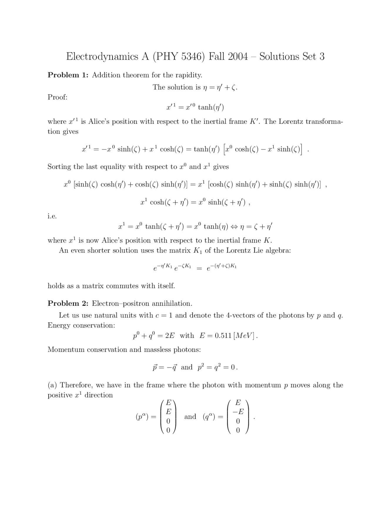 Problem Set 3 With Solution Electrodynamics A Phy 5346 Docsity