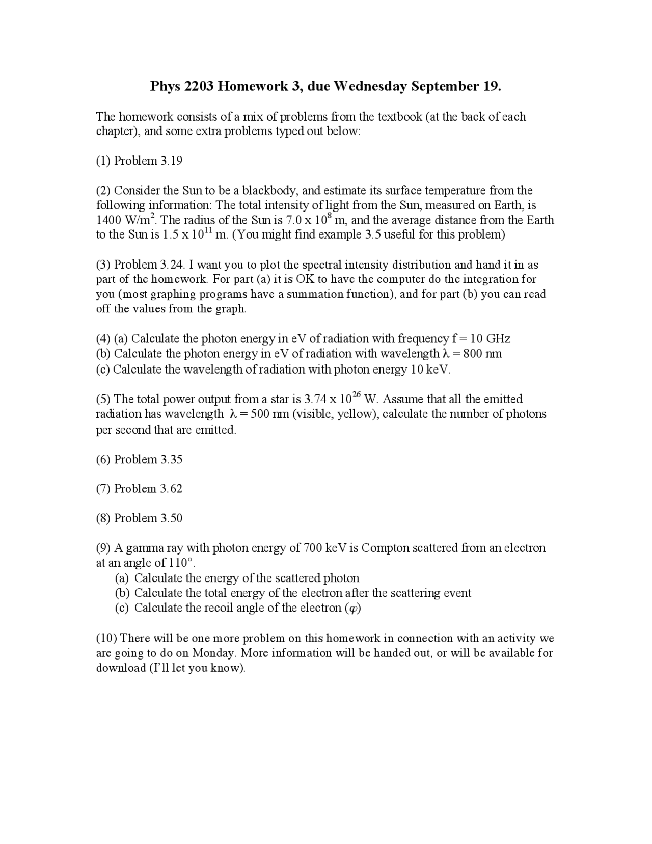 Homework 3 Questions Introduction Modern Physics Phys 2203 Docsity