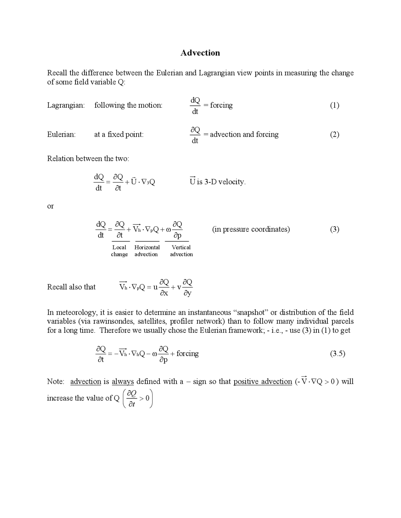 Advection Synoptic Meteorology Laboratory Notes Metr 4424 Docsity