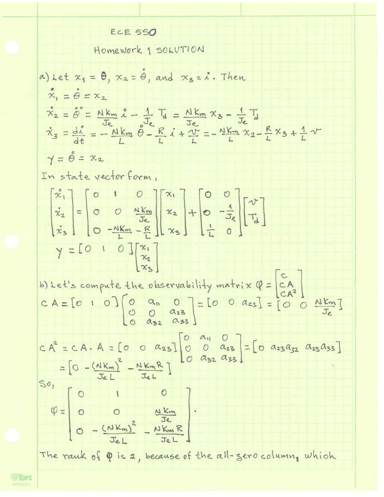 Homework 1 Solution On Linear Systems Ece 550 Docsity