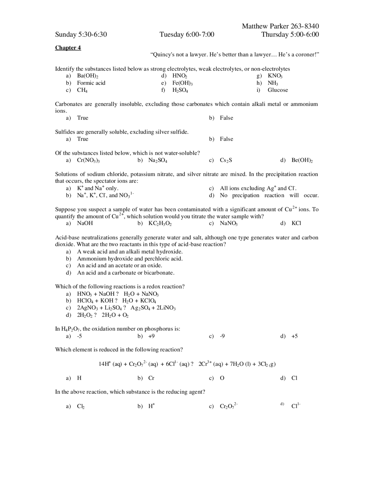 Homework Introductory Chemistry I Che 1101 Docsity