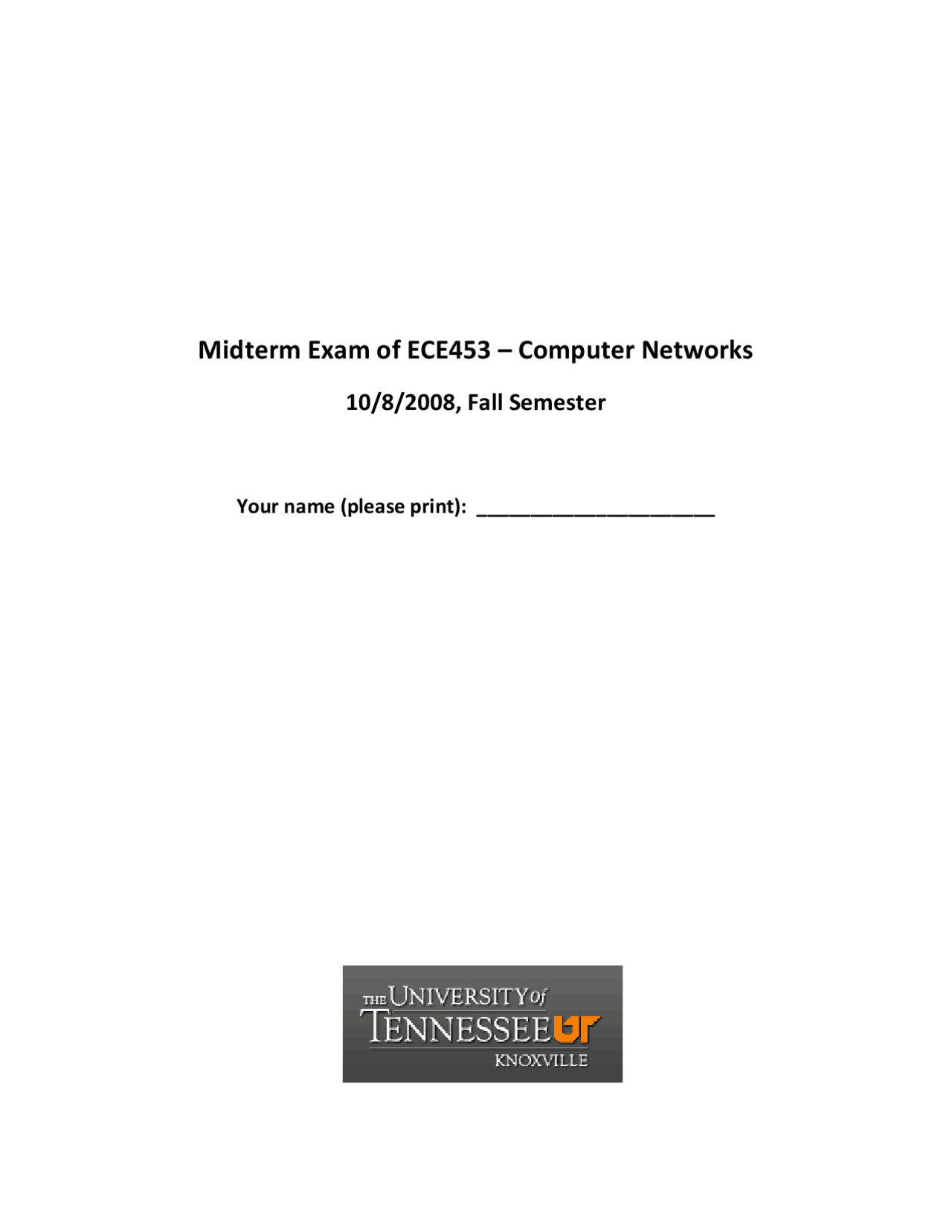 Computer Networks Midterm Examination Ece 453 Docsity