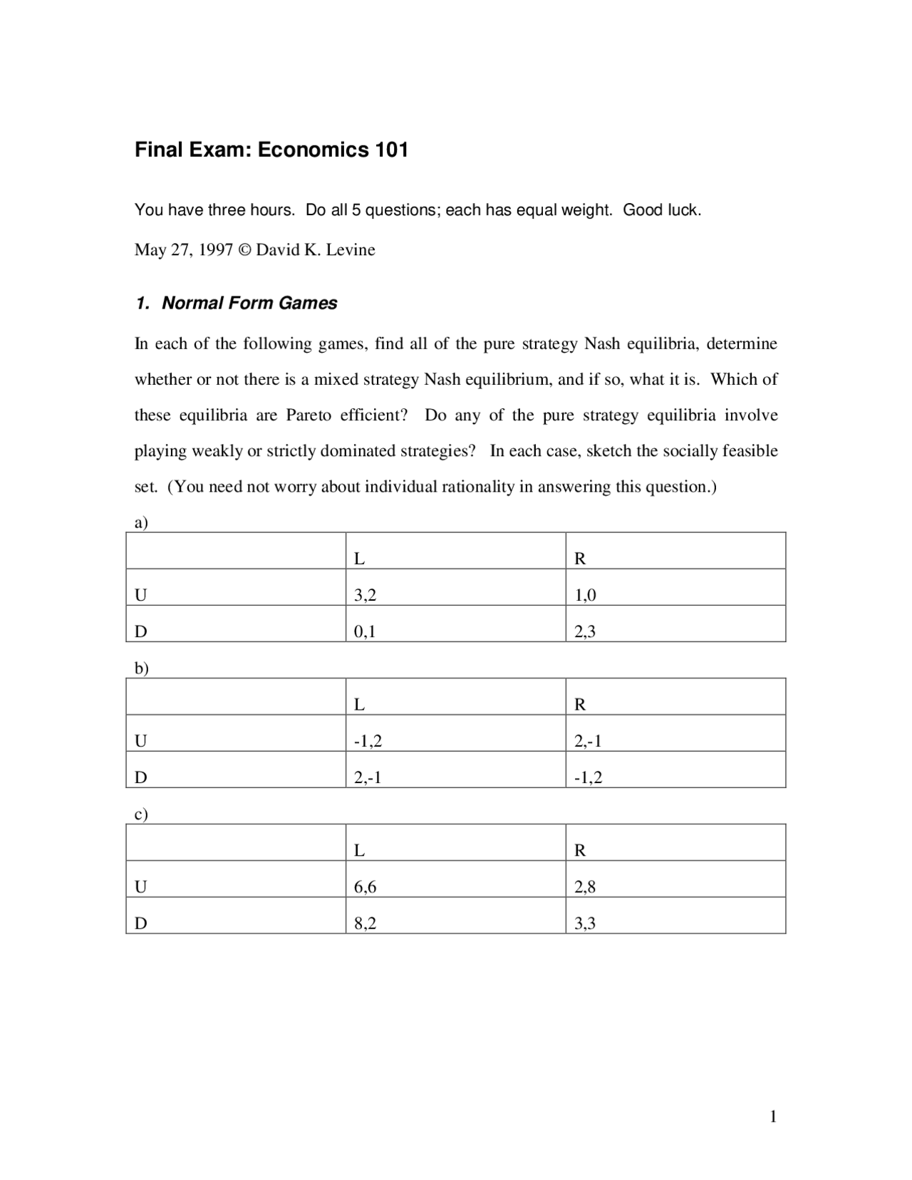 Microeconomic Theory Final Exam Questions With Answers Econ 101
