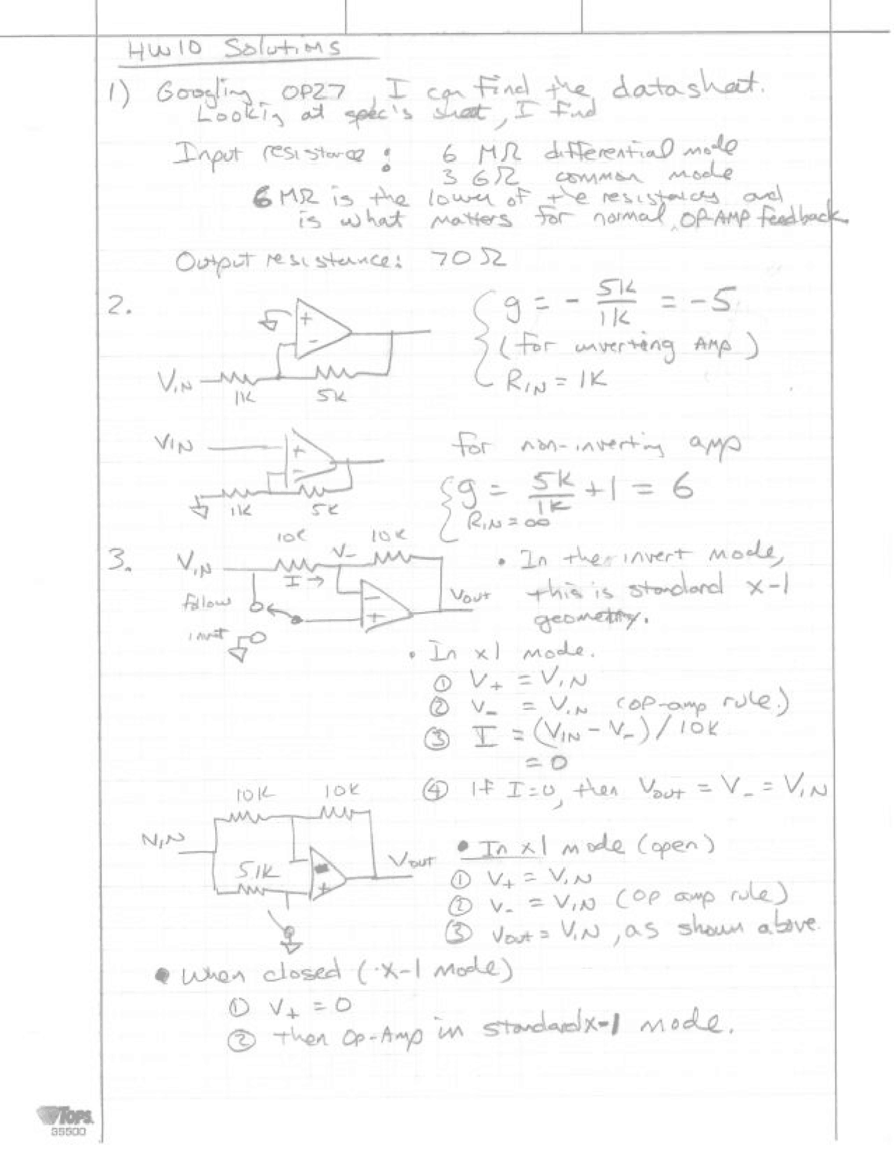 Homework 10 with Solutions for Analog Electronics | PHYS 127AL | Assignments Physics | Docsity