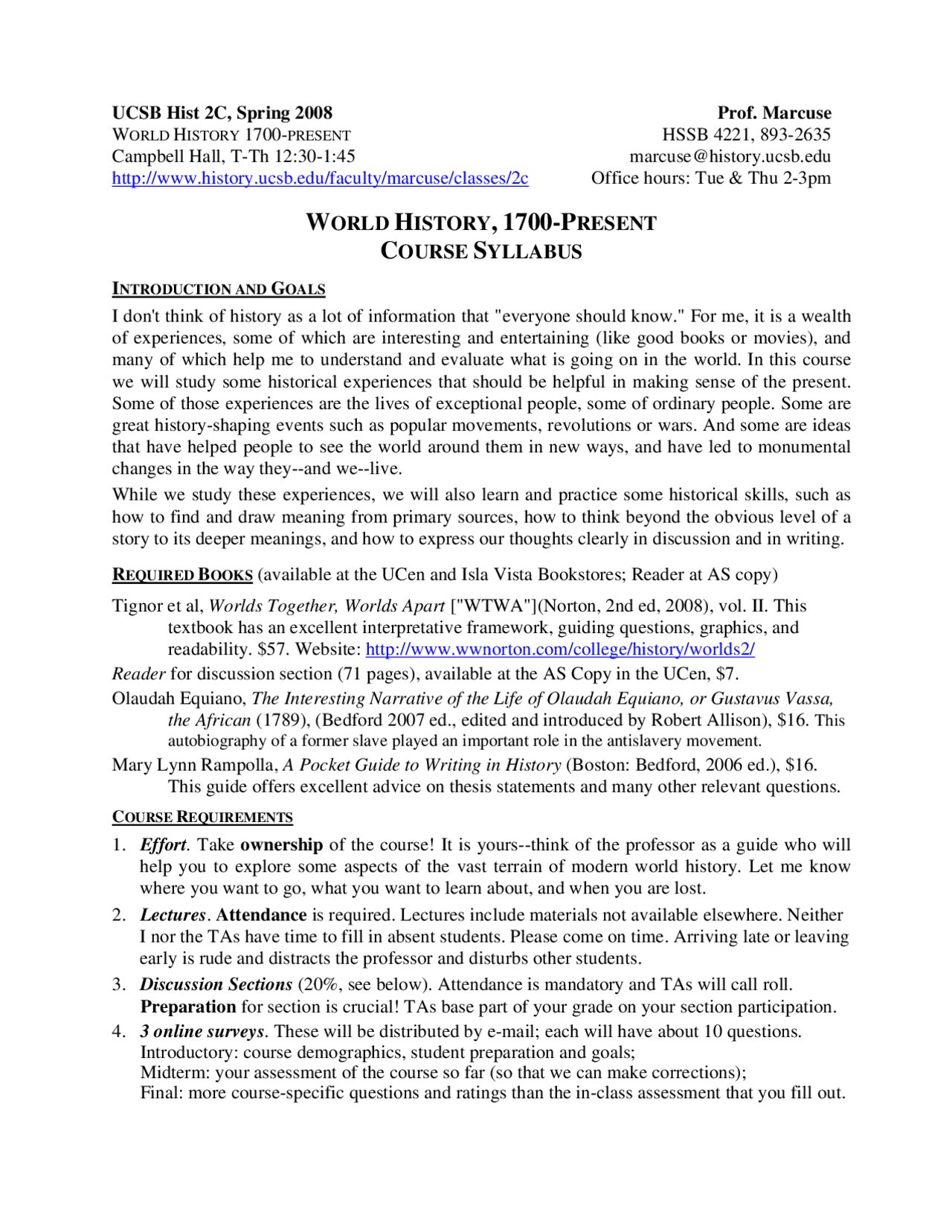 UCSB History 2C: World History 1700-Present Syllabus - Prof. H. Marcuse ...